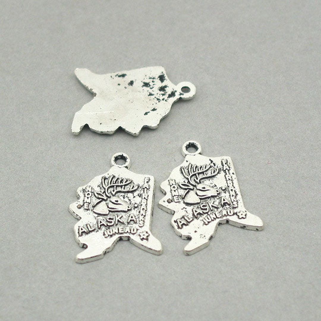 Alaska Charms, Alaska State Map Pendant Beads, up to 6 Pcs, Antique ...
