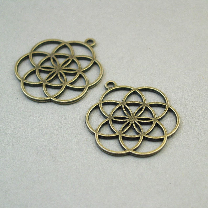 Flower Charm Seed of Life Pendant Beads up to 6 Pcs Antique - Etsy