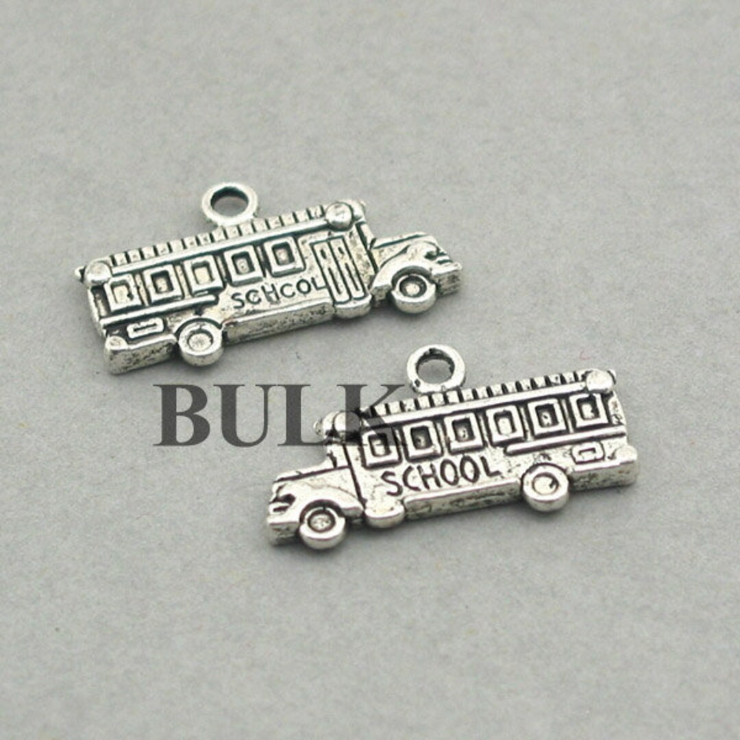 BULK 20 School Bus Charms, School Bus Pendant Beads, Antique Silver ...