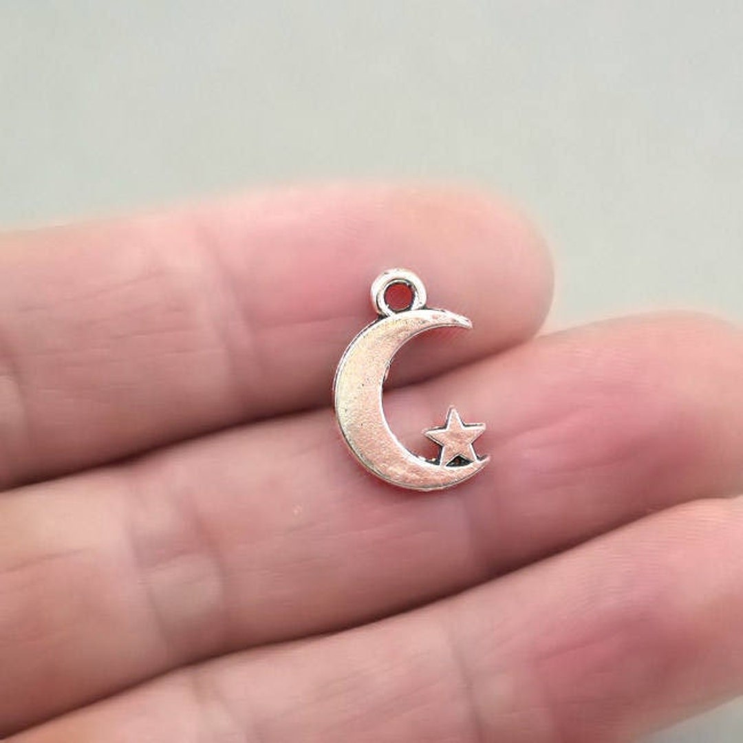 Moon Star Charms, Crescent Moon Star Pendant Beads, up to 40 Pcs ...