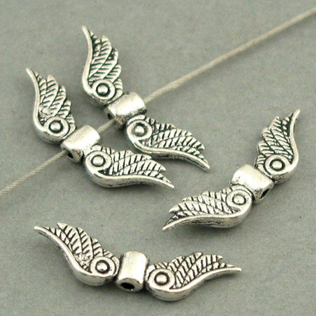 Angel Wings Beads, Wing Beads, up to 40 Pcs, Antique Silver 7x23mm ...