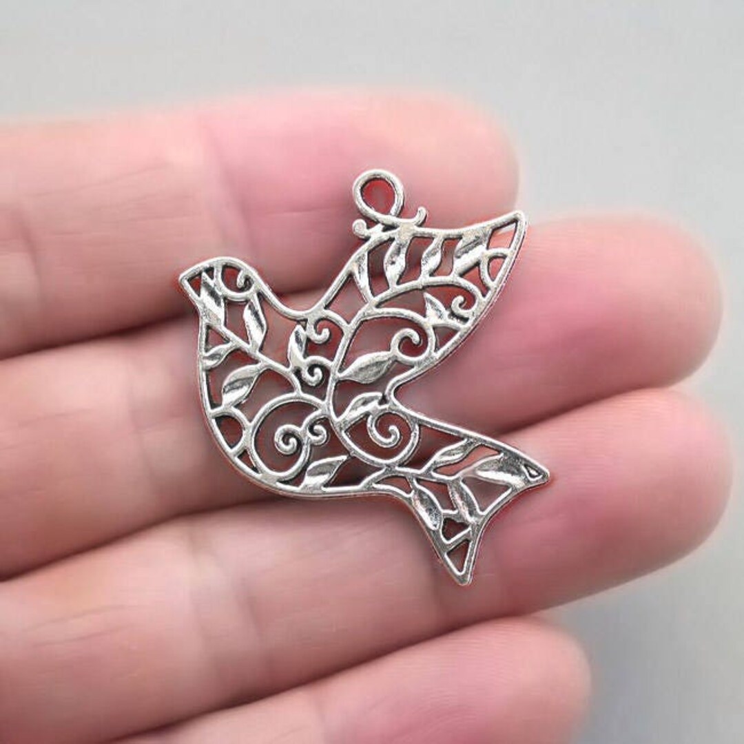Dove Charms, Large Filigree Peace Dove Pendant Beads, up to 15 Pcs ...