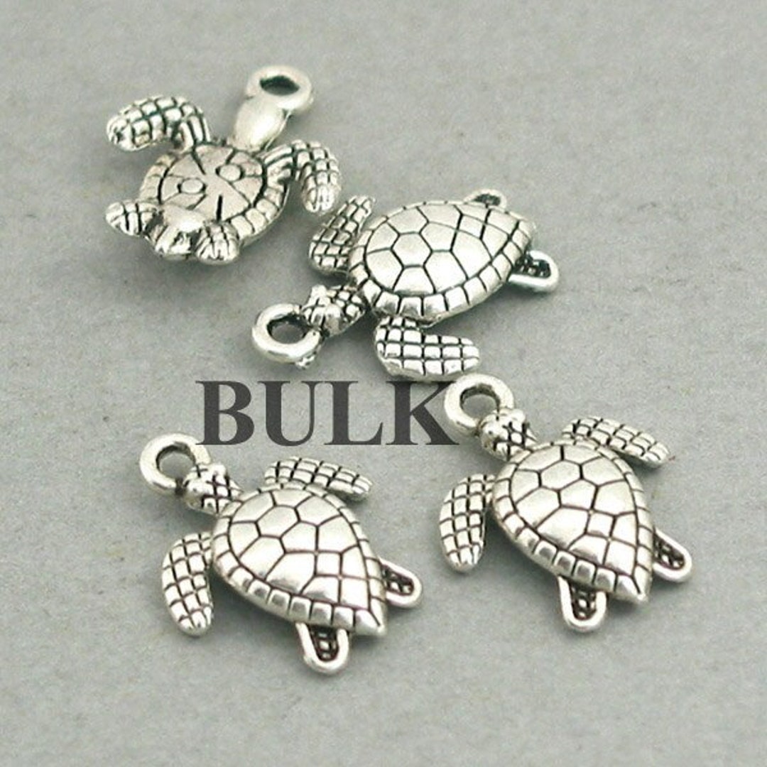 BULK 40 Turtle Charms, Wholesale Tortoise 3D Pendant Beads, Antique ...