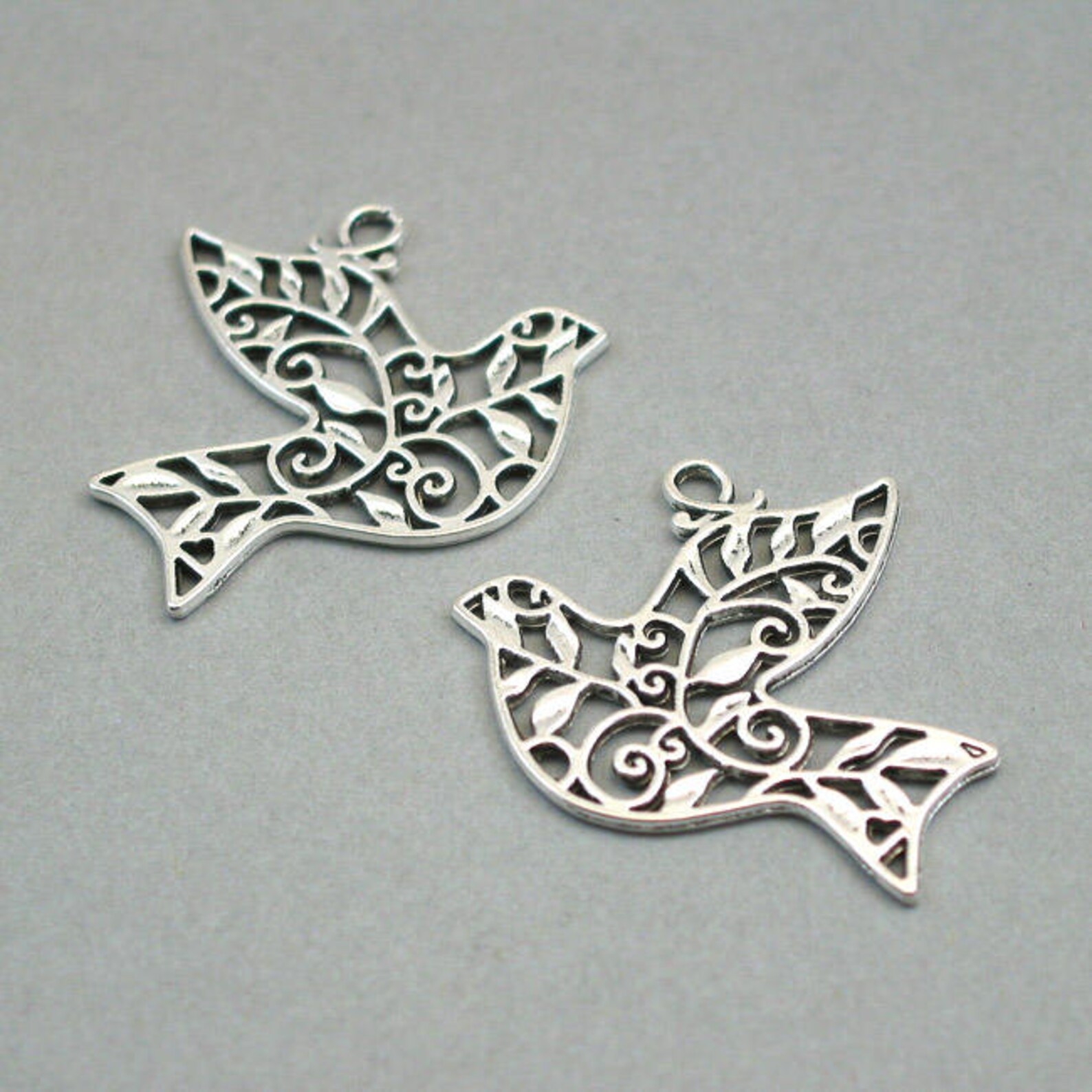 Dove Charms, Large Filigree Peace Dove Pendant Beads, up to 15 Pcs ...