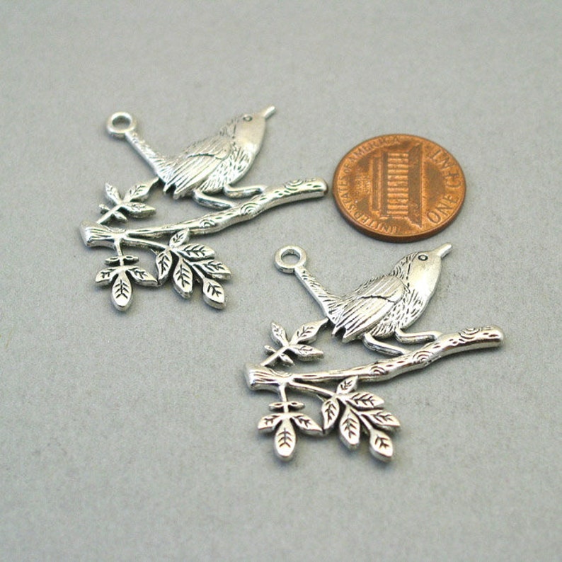 Bird Charms, Bird on Branch, Wren Pendant Beads, up to 10 Pcs, Antique ...