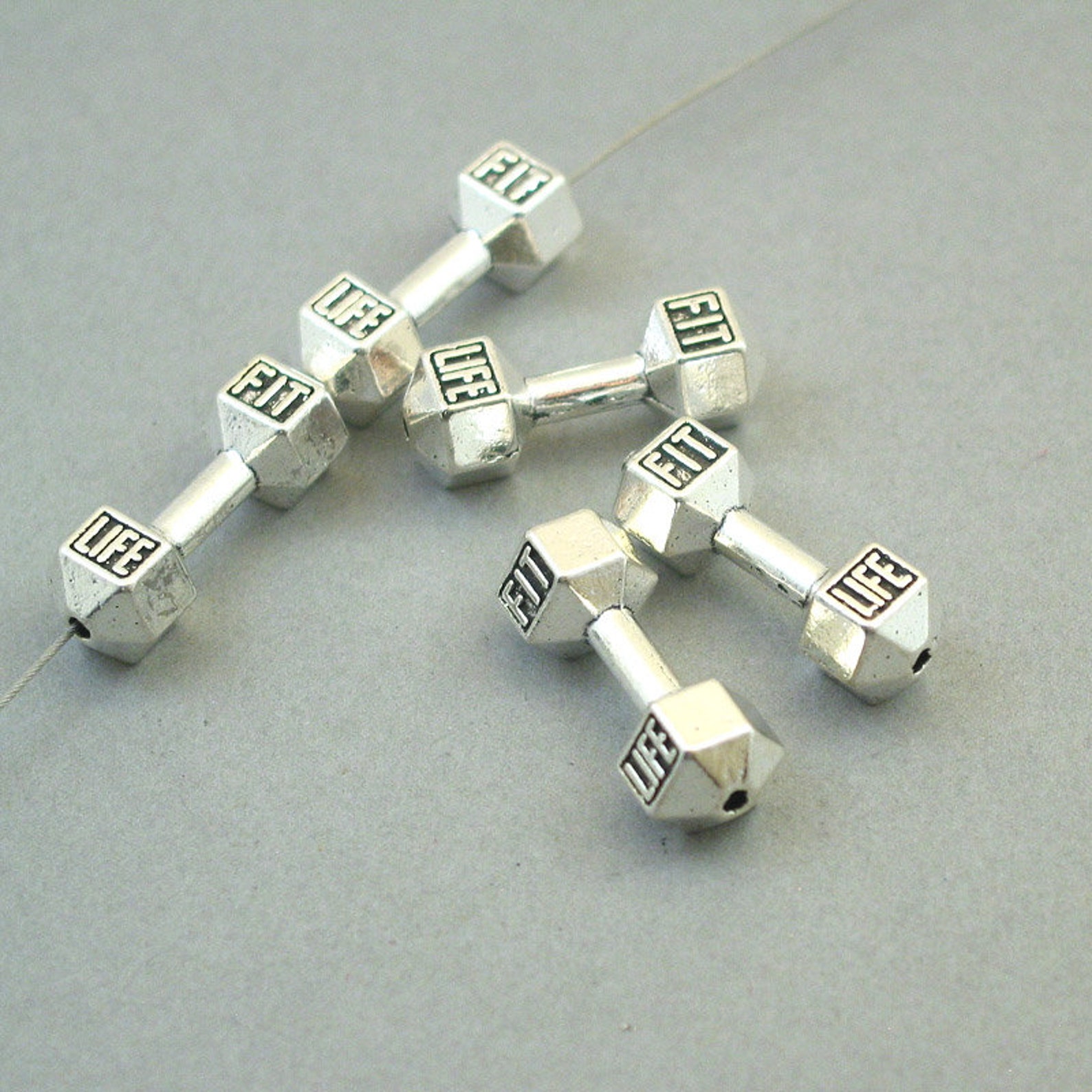 Dumbbell Beads, Barbell 3D Pendant Beads, up to 15 Pcs, Antique Silver ...