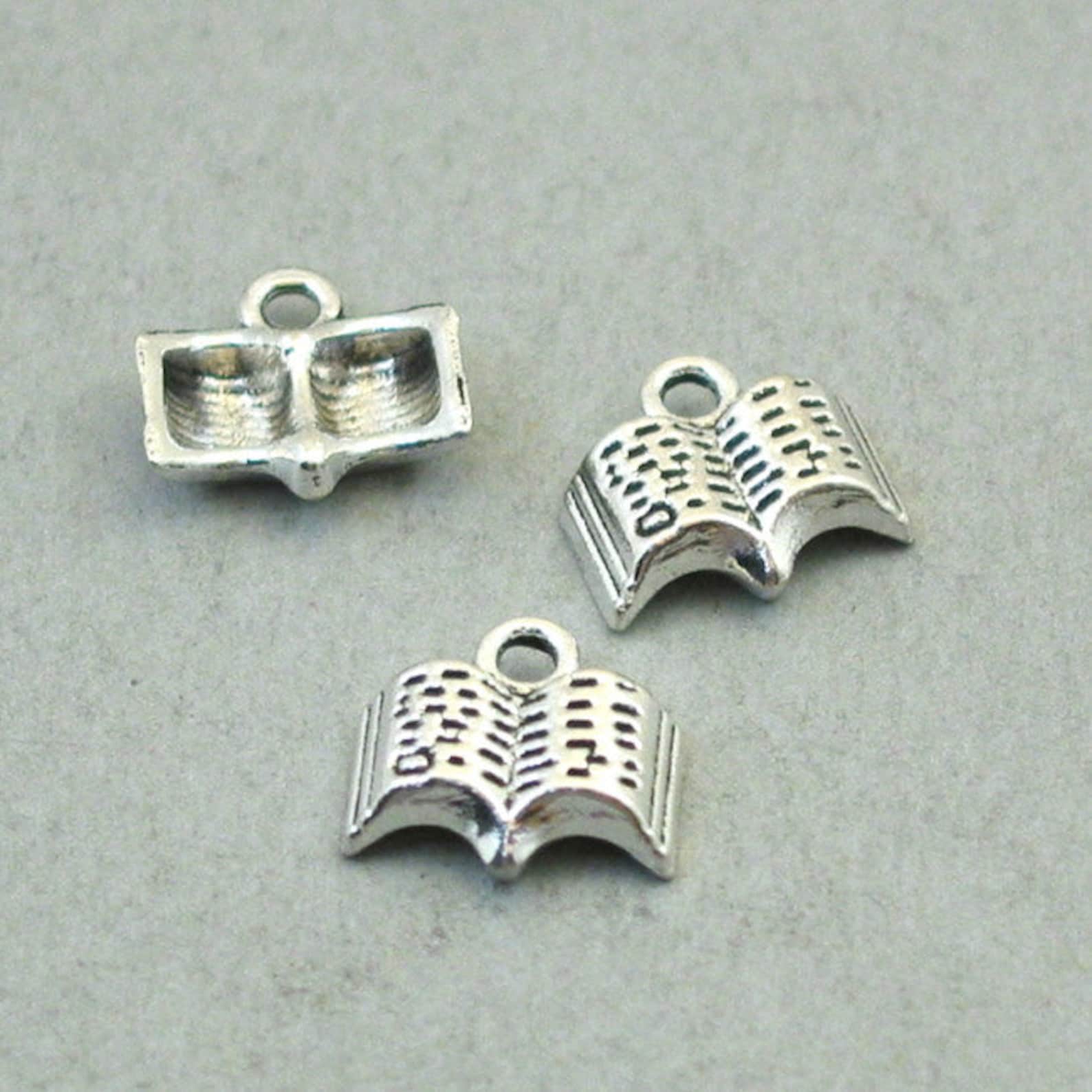 Book Charms Book Pendant Beads up to 20 Pcs Antique Silver - Etsy