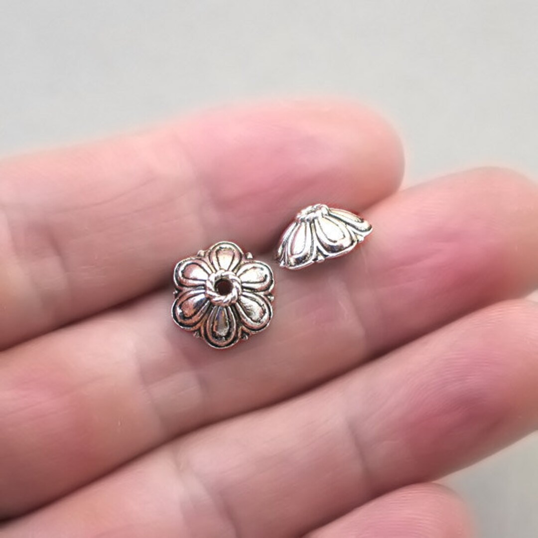 Flower Bead Caps, Lotus Flower Bead Caps, up to 80 Pcs, Antique Silver ...