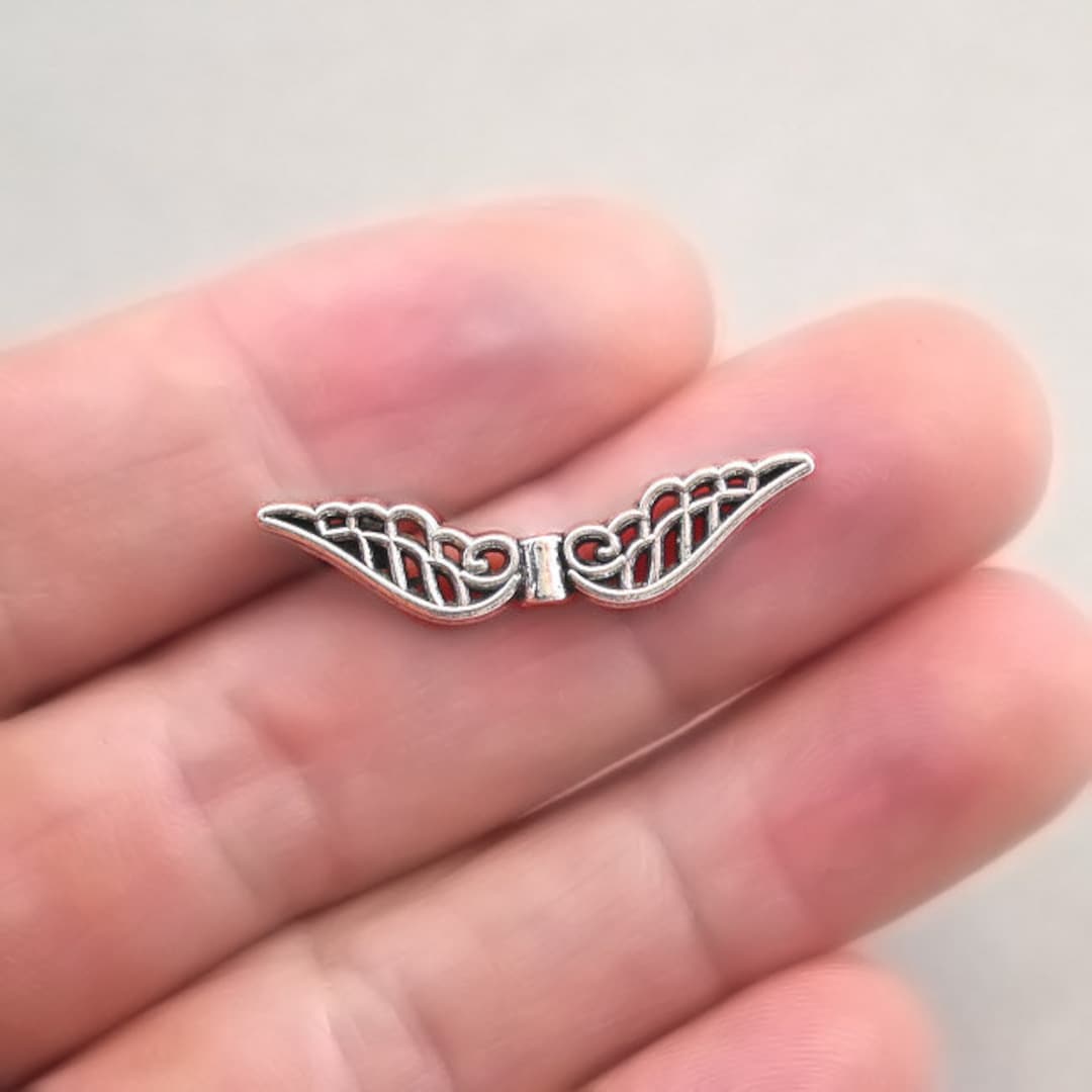 Angel Wing Beads, Filigree Wing Beads, up to 40 Pcs, Antique Silver ...