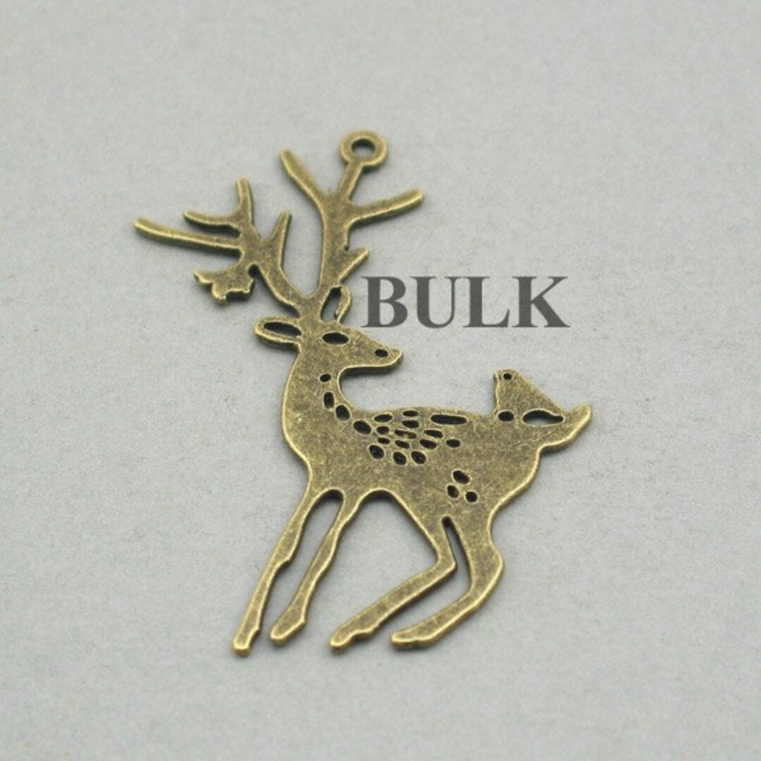 BULK 10 Large Deer Charms, Deer Bird Pendant Beads, Antique Bronze ...