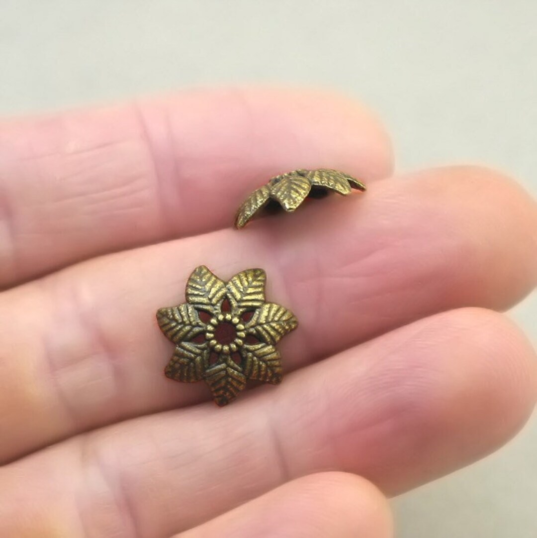 Flower Bead Caps, Leaf Bead Caps, up to 20 Pcs, Antique Bronze 15mm ...