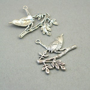 Bird Charms, Bird on Branch, Wren Pendant Beads, up to 10 Pcs, Antique ...