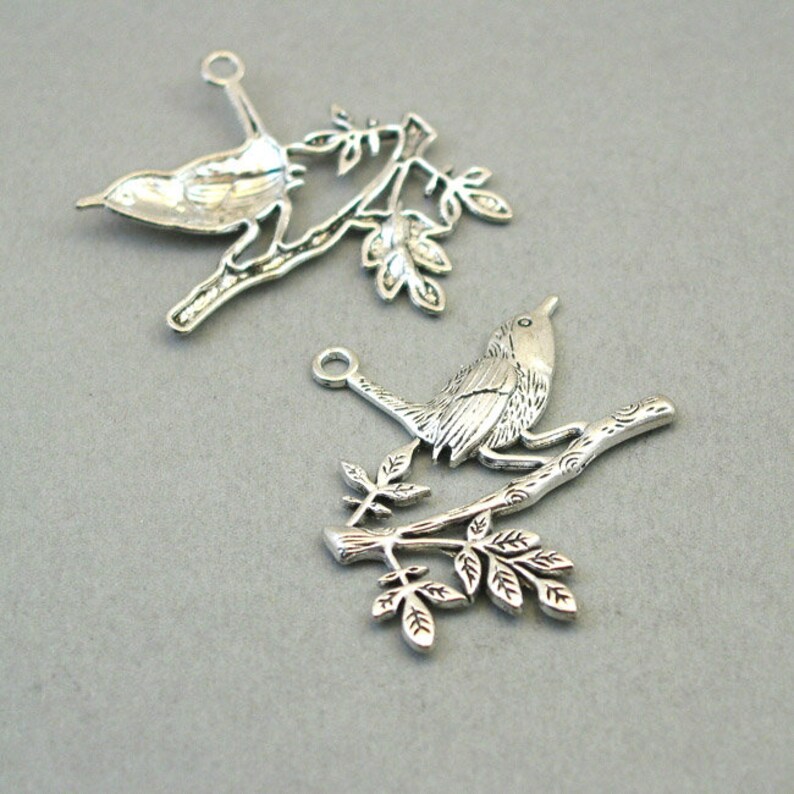 Bird Charms, Bird on Branch, Wren Pendant Beads, up to 10 Pcs, Antique ...
