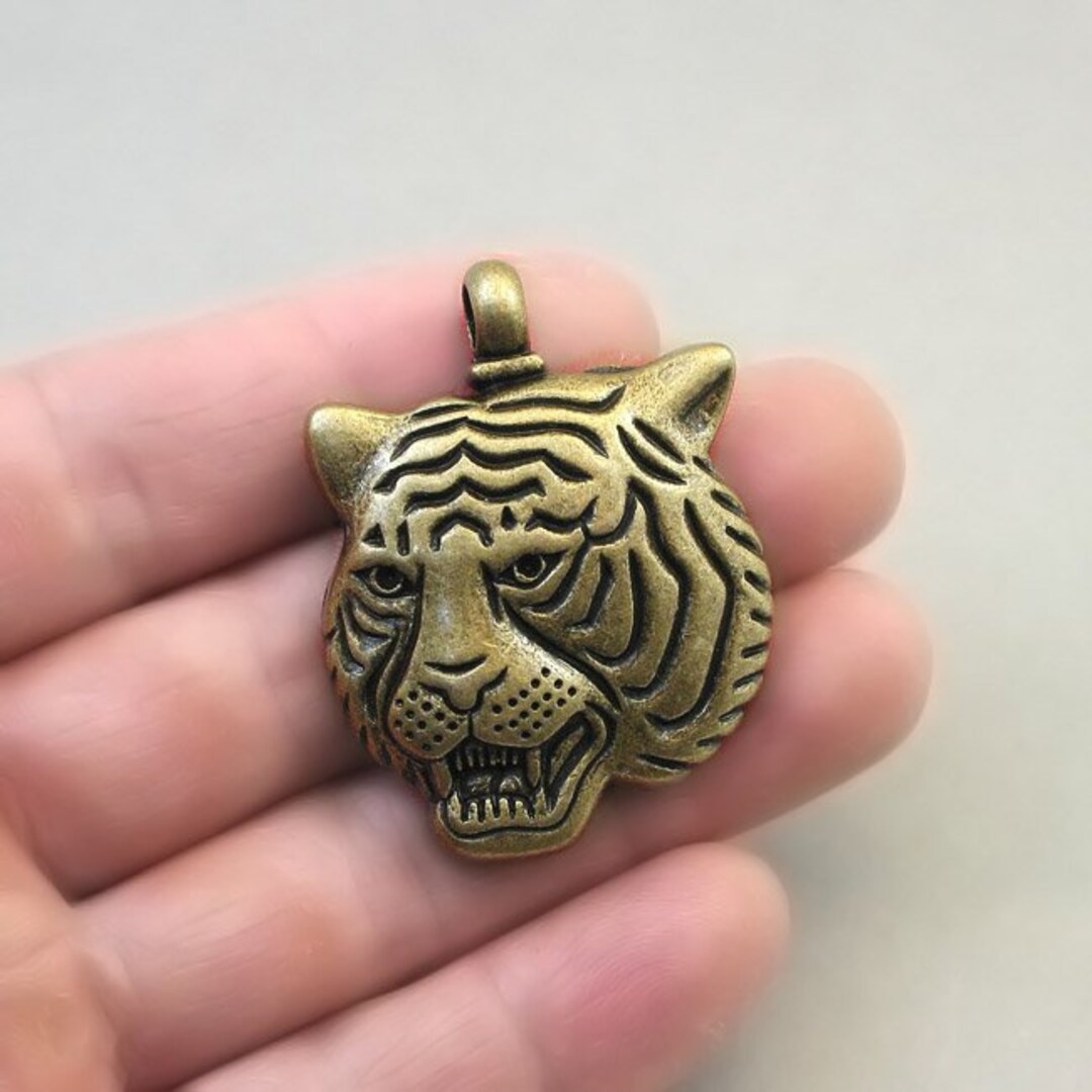Large Tiger Charms, Tiger Head Pendant Beads, up to 5 Pcs, Antique ...