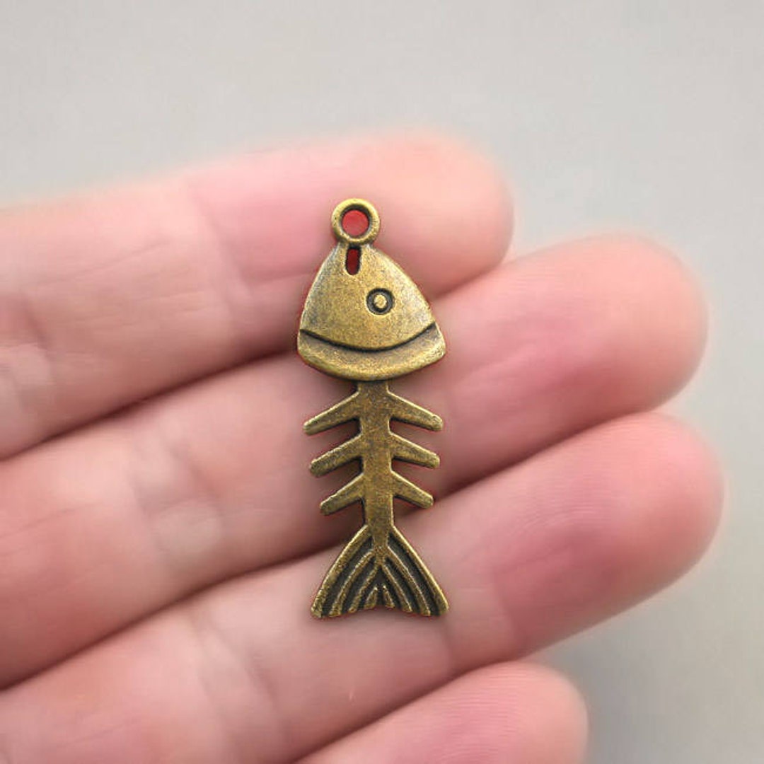 Fish Bone Charms, Fish Skeleton Pendant Beads, up to 20 Pcs, Antique ...