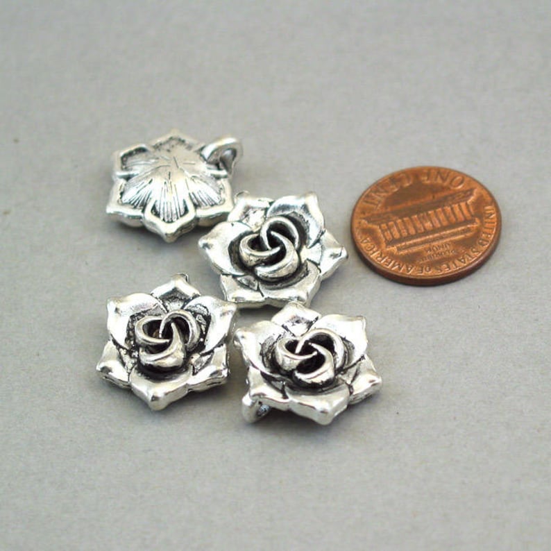 Rose Charms, Flower Pendant Beads, up to 15 Pcs, Antique Silver 16x19mm ...