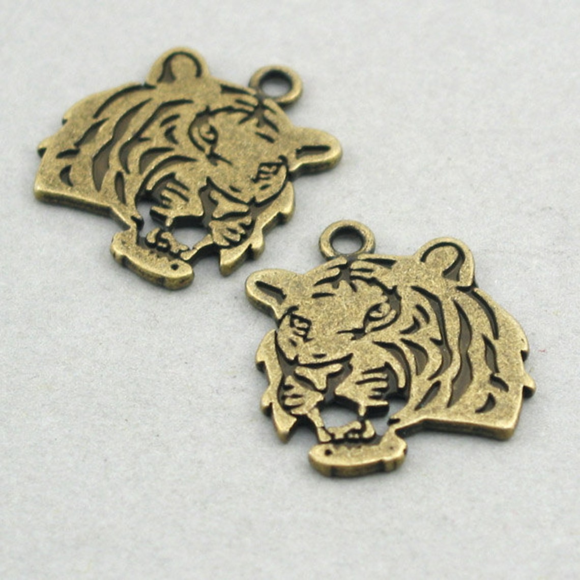 Tiger Charms Tiger Head pendant beads up to 6 pcs Antique | Etsy