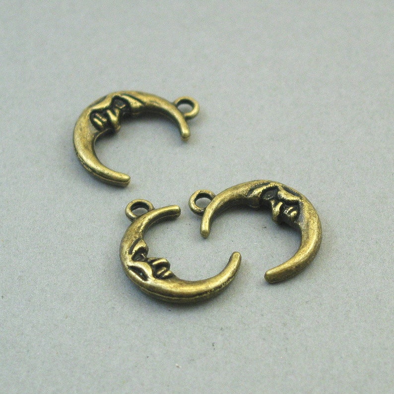 Moon Face Charms, Crescent Moon Pendant Beads, up to 30 Pcs, Antique ...