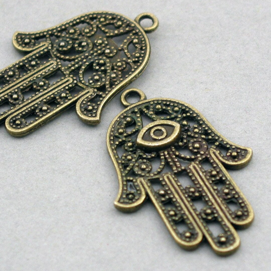 Hamsa Charms, Large Hamsa Hand Pendant Beads, up to 10 Pcs, Antique ...