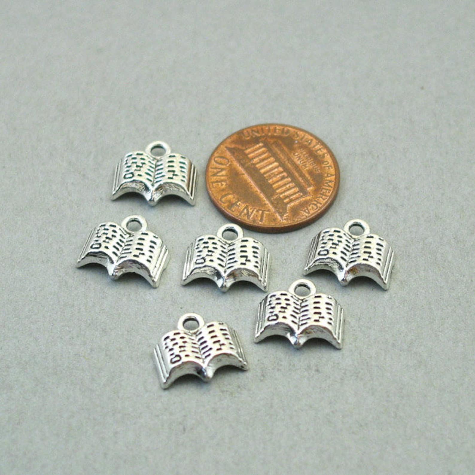 Book Charms Book Pendant Beads up to 20 Pcs Antique Silver - Etsy