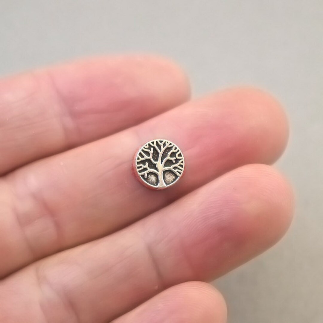 Tree Beads, Small Tree of Life Coin Beads, up to 40 Pcs, Antique Silver ...