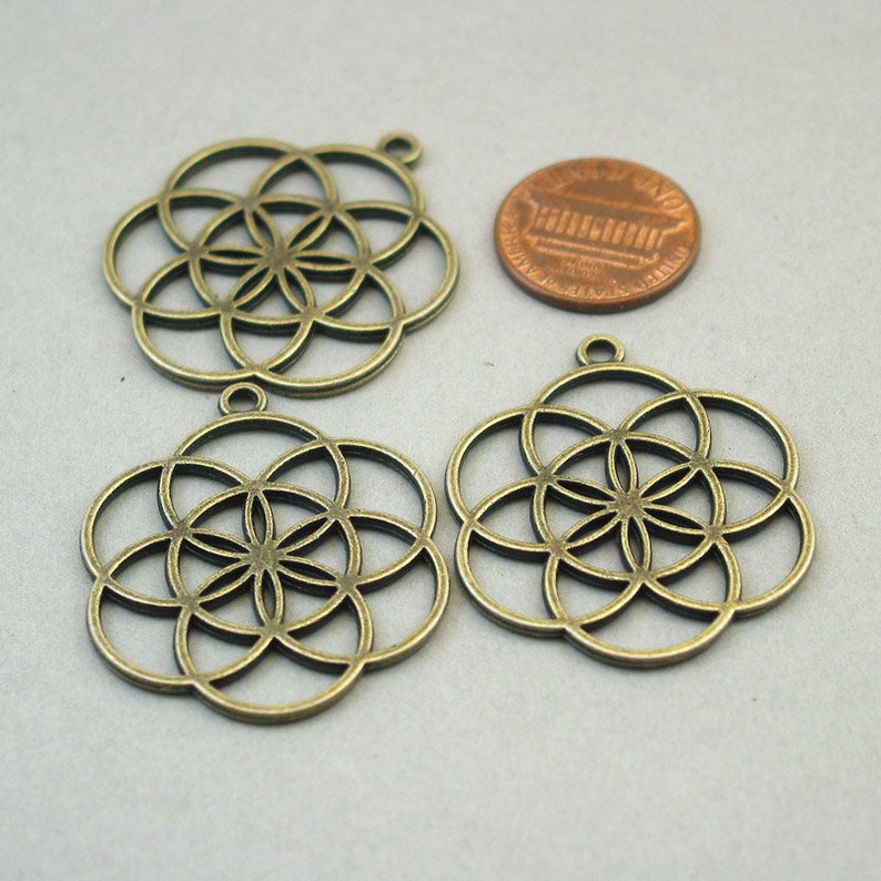 Flower Charm Seed of Life Pendant Beads up to 6 Pcs Antique - Etsy