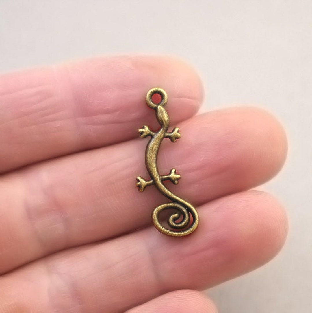 Lizard Charms, Gecko Pendant Beads, up to 12 Pcs, Antique Bronze ...