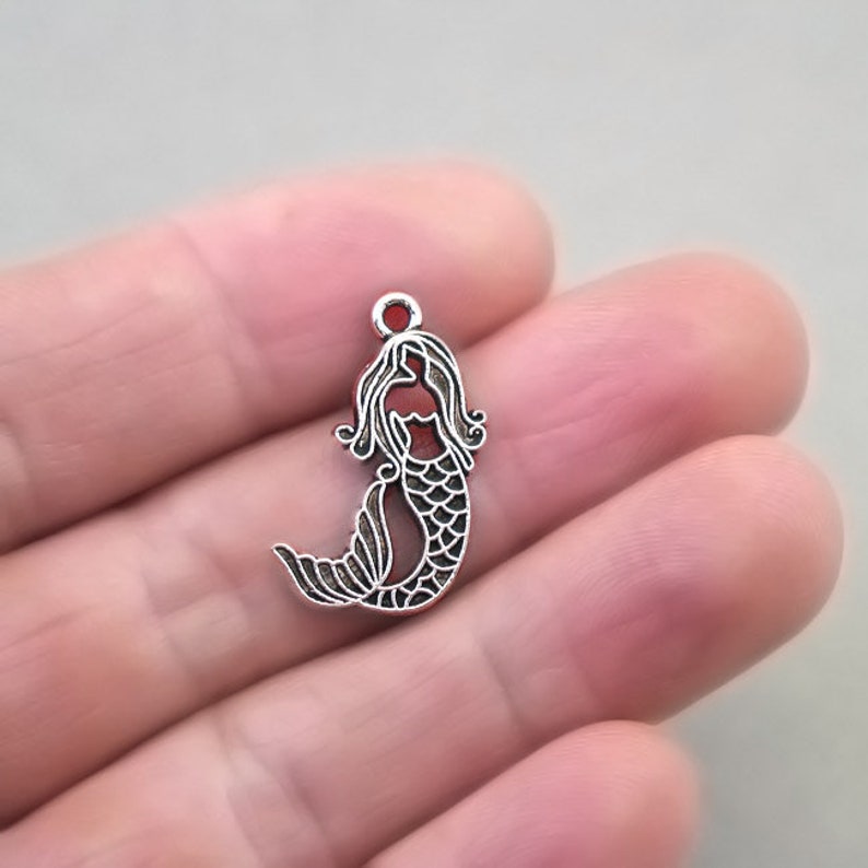 Mermaid Charms, Mermaid Pendant Beads, up to 30 Pcs, Antique Silver ...
