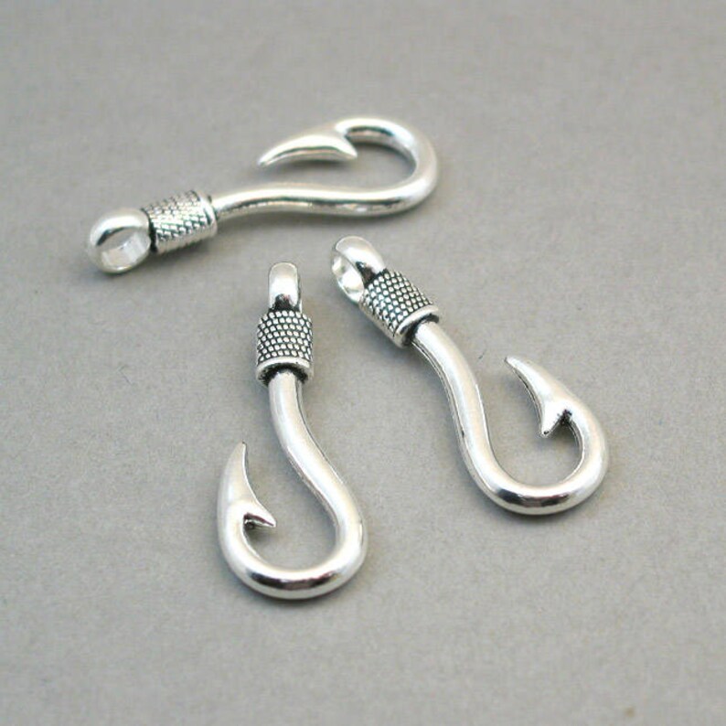 Fish Hook Charms, Large Fish Hook Pendant Beads, up to 20 Pcs, Antique ...