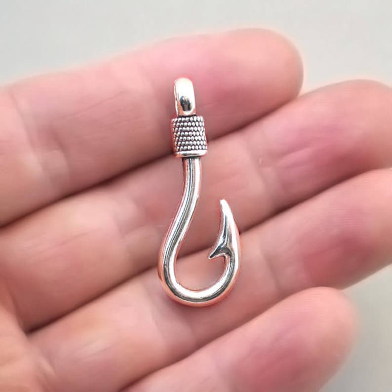 Fish Hook Charms, Large Fish Hook Pendant Beads, up to 20 Pcs, Antique ...