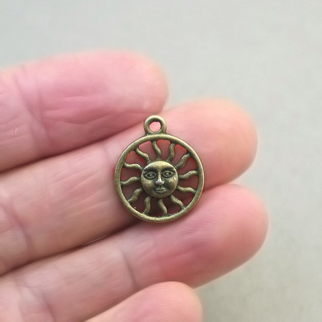 Sun Charms, Sun Face Pendant Beads, up to 30 Pcs, Antique Bronze ...