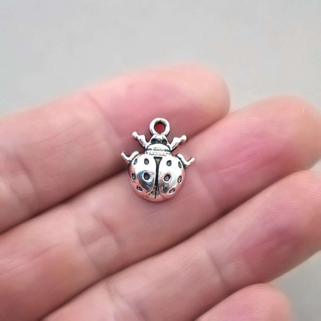 Ladybug Charms, Bug Pendant Beads, up to 12 Pcs, Antique Silver 14x16mm ...