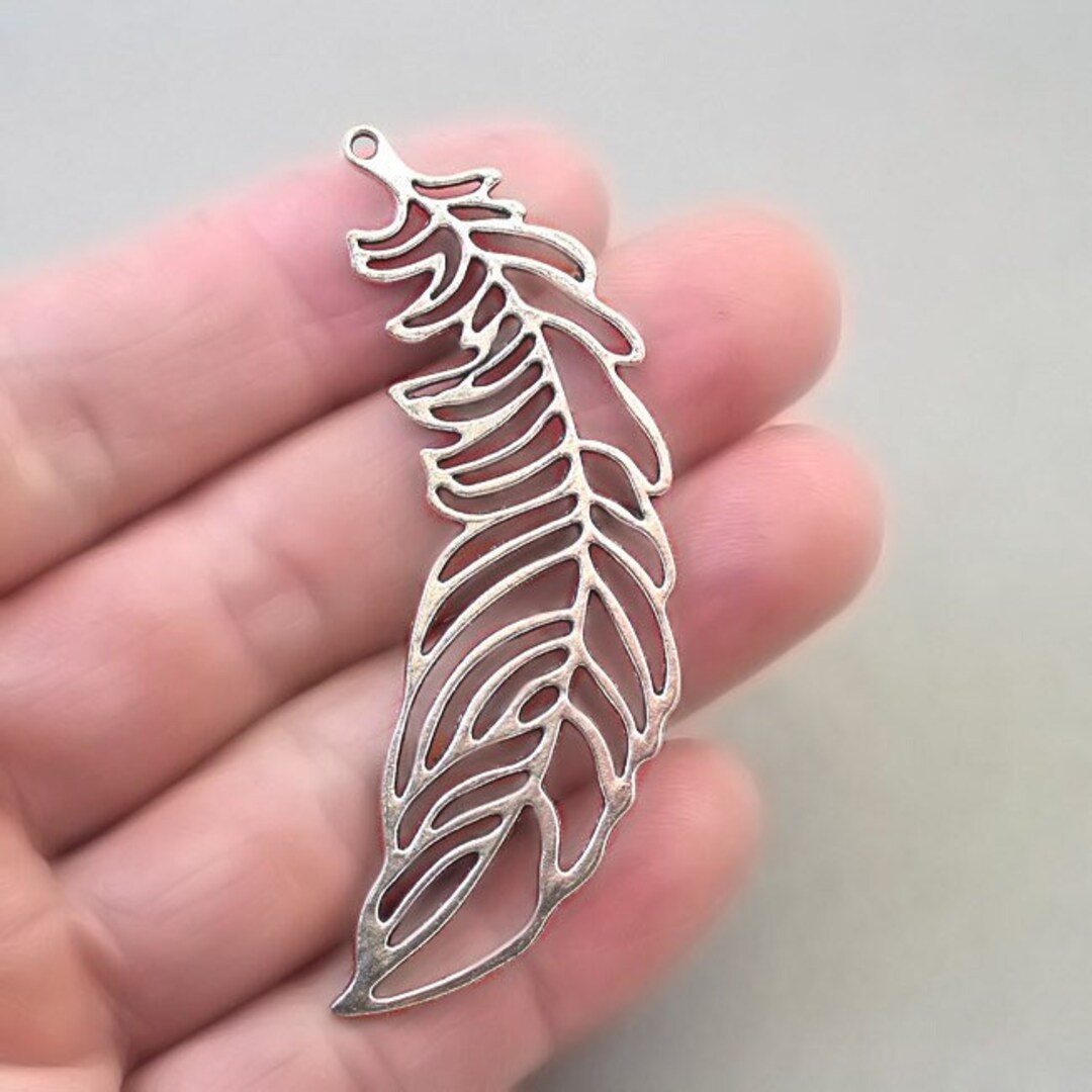 Feather Charms, Long Filigree Feather Pendant Beads, up to 15 Pcs ...