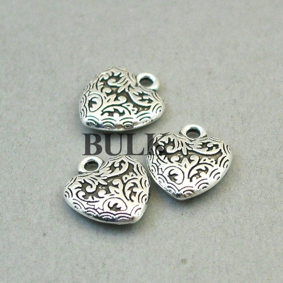 BULK 25 Heart Charms Wholesale Heart Pendant Beads Antique - Etsy