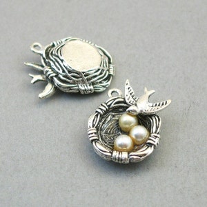 Bird Nest Charms, Bird Eggs Nest Pendant Beads, up to 3 Pcs, Antique ...