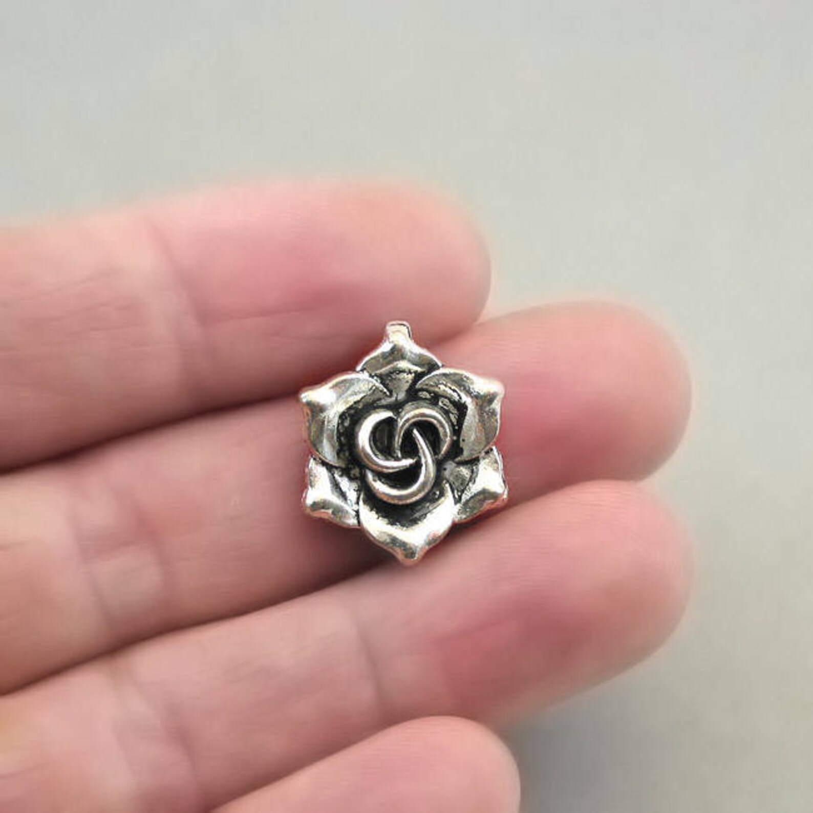 Rose Charms, Flower Pendant Beads, up to 15 Pcs, Antique Silver 16x19mm ...