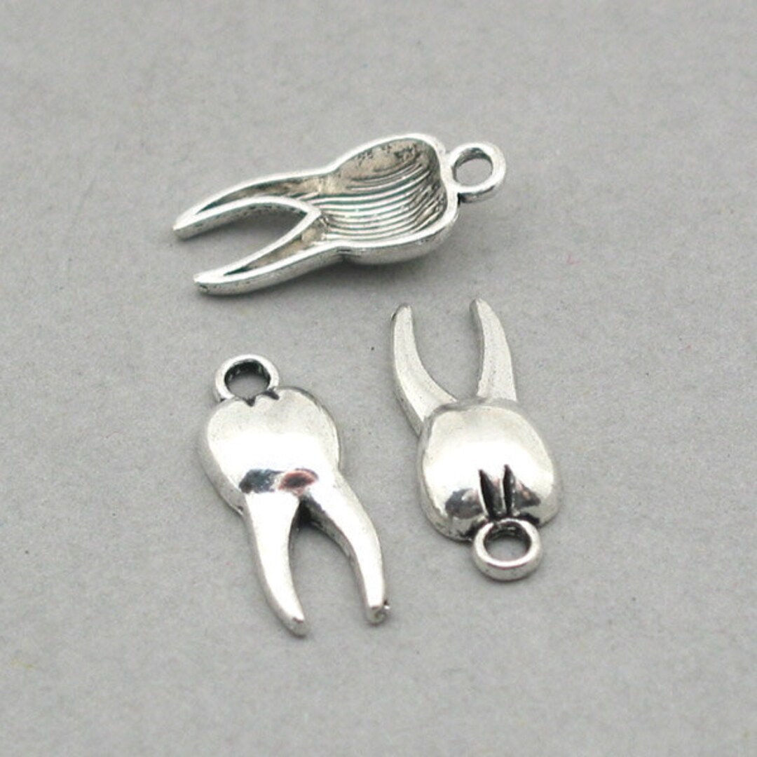 Tooth Charms, Teeth Pendant Beads, up to 40 Pcs, Antique Silver 8x20mm ...