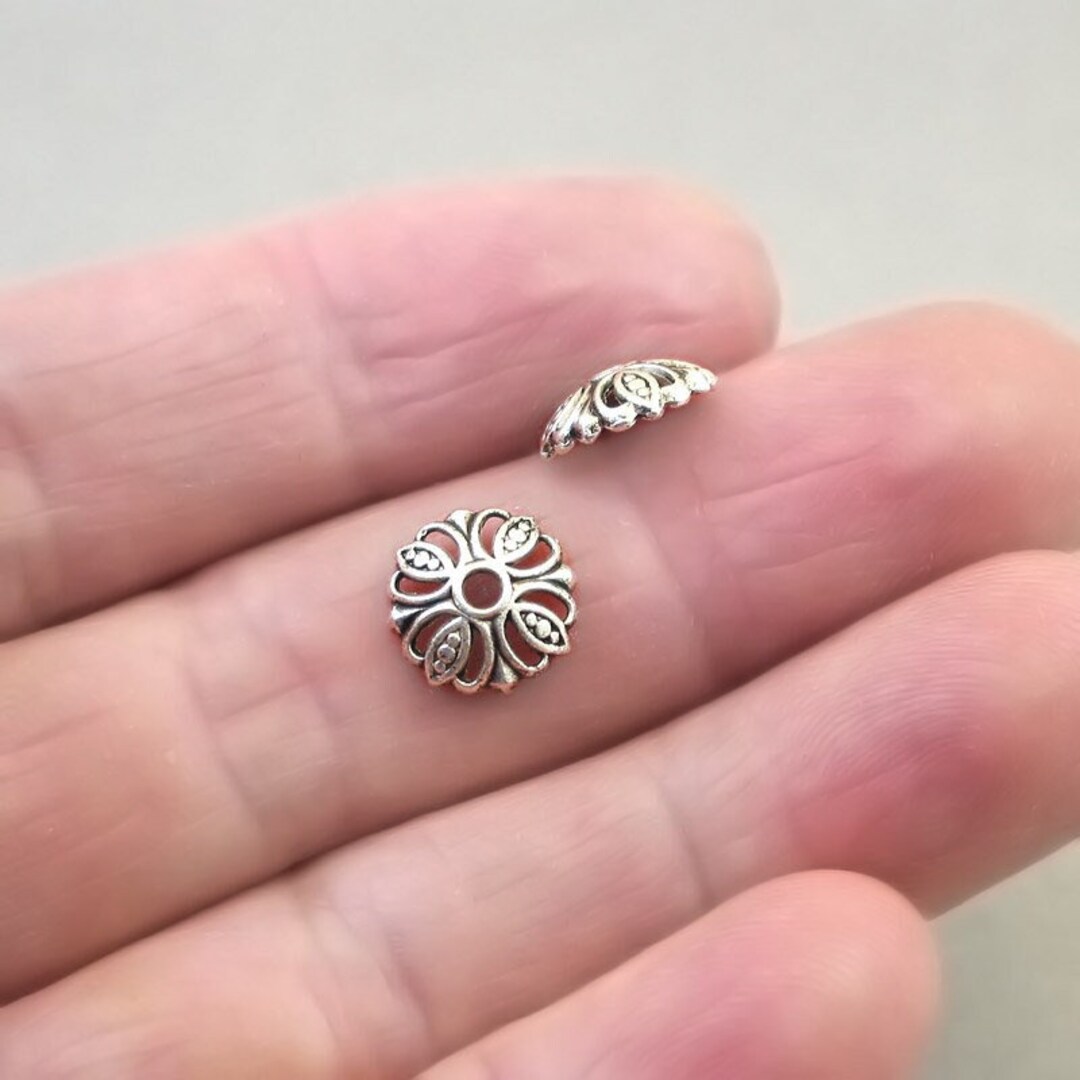 Flower Bead Caps, Leaf Bead Caps, up to 30 Pcs, Antique Silver 11x3mm ...