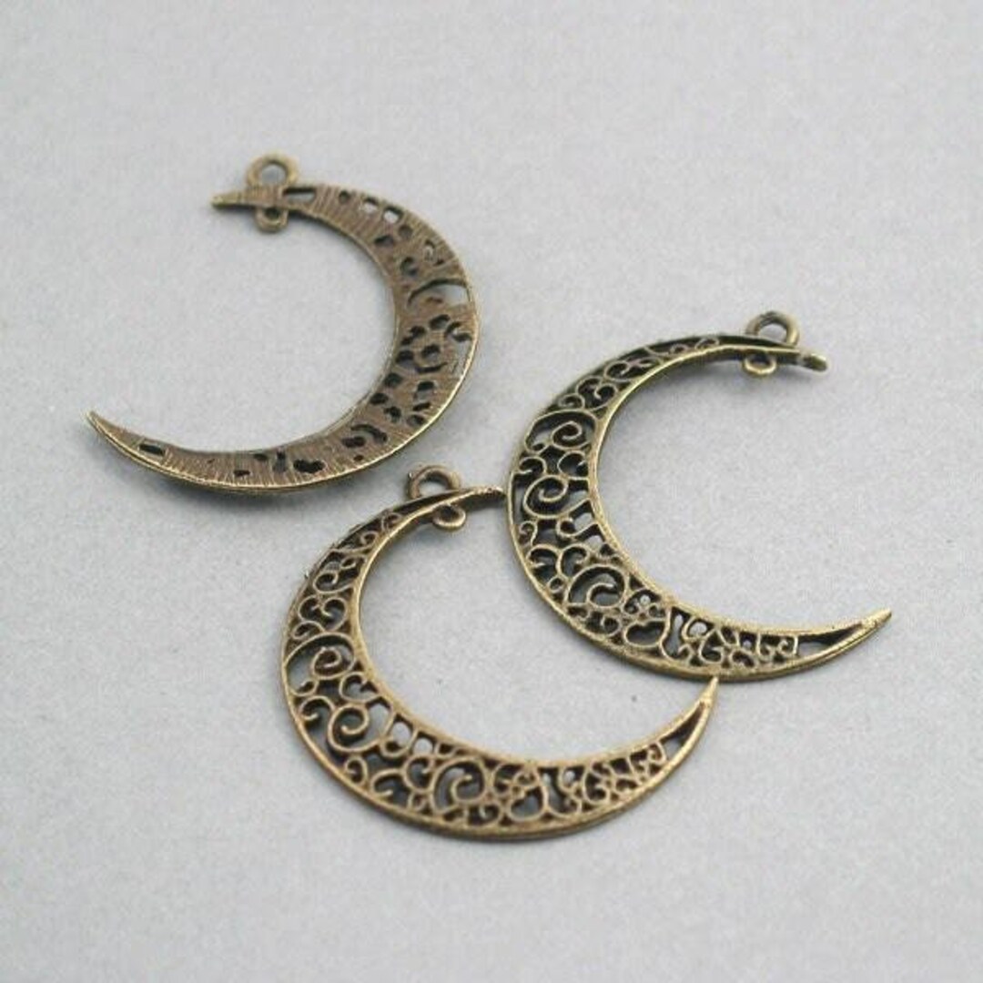 Moon Charms, Large Crescent Moon Link Pendant Beads, Filigree Crescent ...