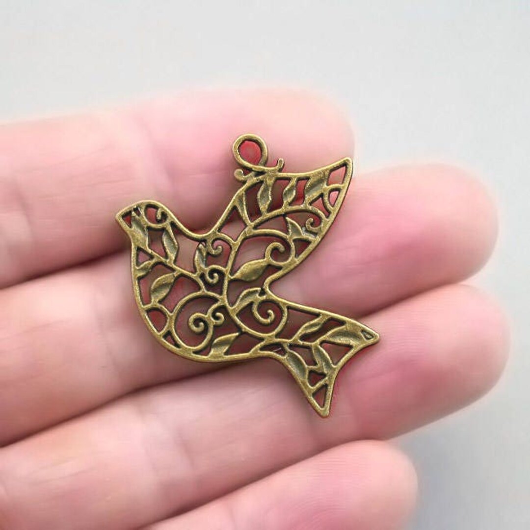 Dove Charms, Large Filigree Peace Dove Pendant Beads, up to 15 Pcs ...