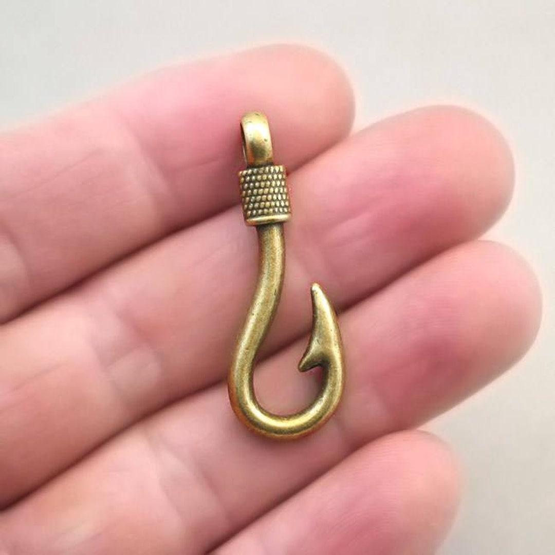 Fish Hook Charms, Large Fish Hook Pendant Beads, up to 20 Pcs, Antique ...