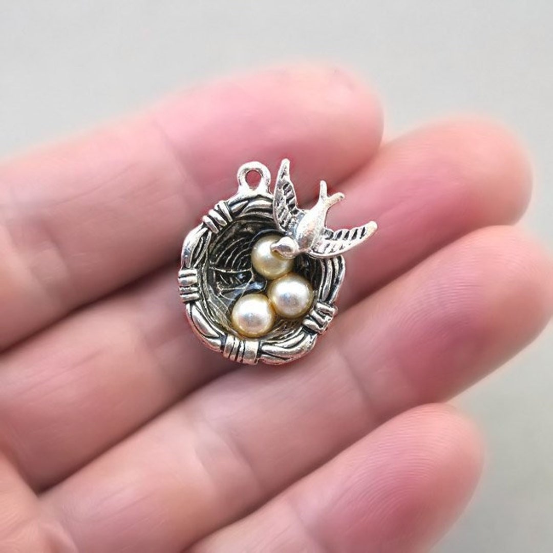 Bird Nest Charms, Bird Eggs Nest Pendant Beads, up to 8 Pcs, Antique ...