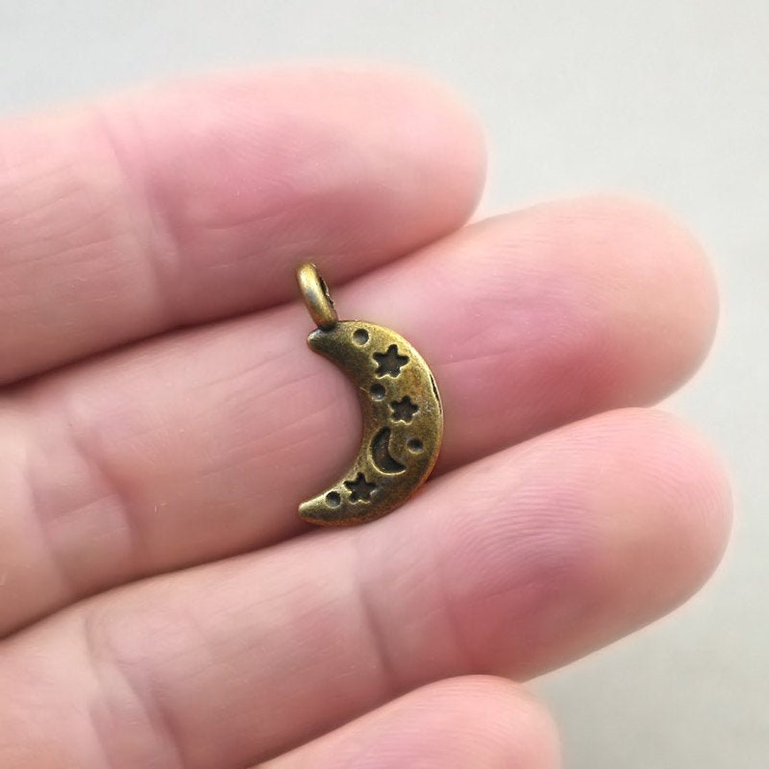 Moon Charms, Crescent Moon Star Pendant Beads, up to 40 Pcs, Antique ...
