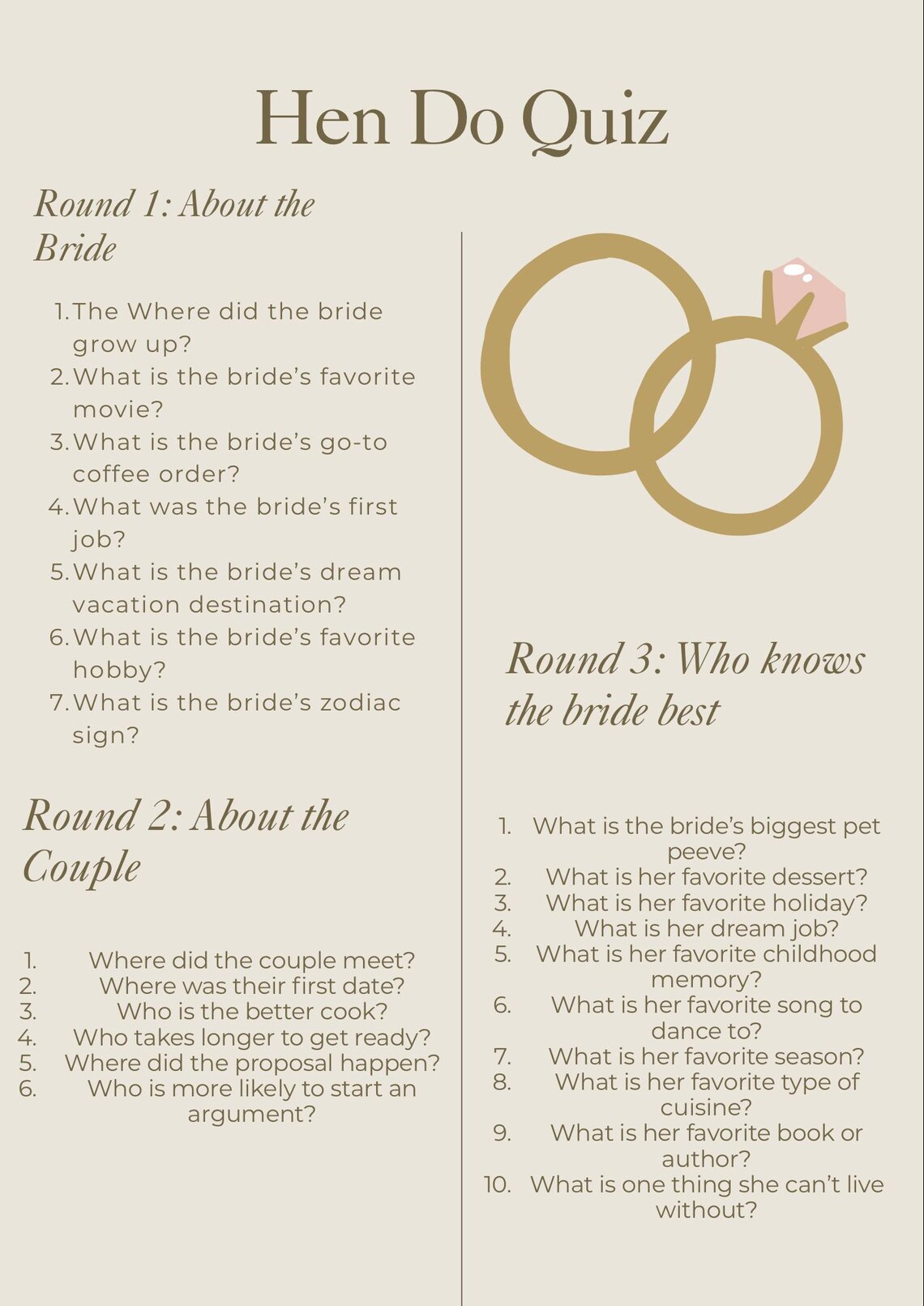 Hen Do/bridal Shower Quiz - Etsy