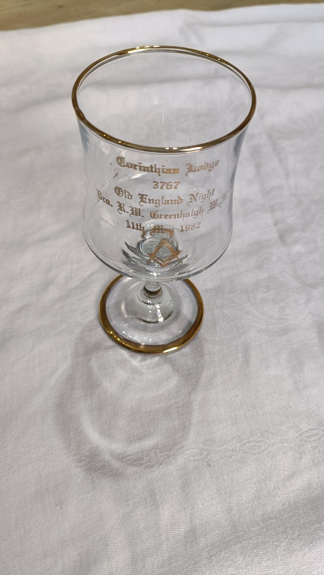 Vintage Masonic Wine Glass, Corinthian Lodge 3767, Bro R M Greenhalgh ...