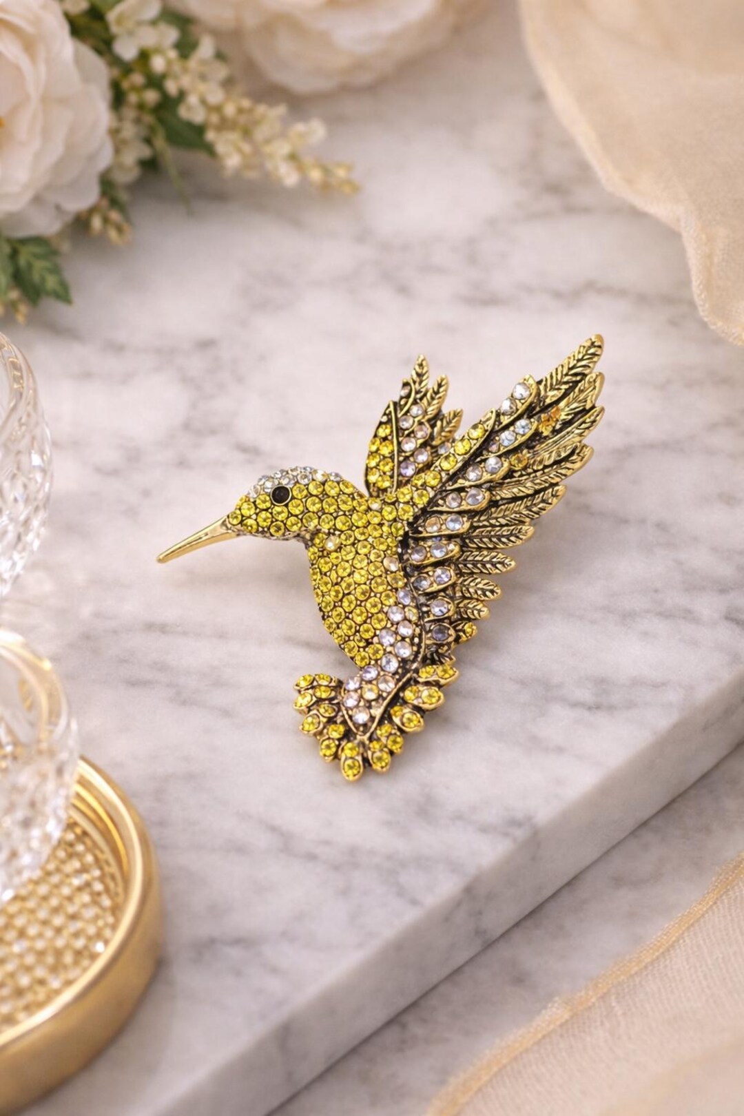 Hummingbird Brooch – Crystal Bird Pin, Colorful Rhinestone Brooch ...