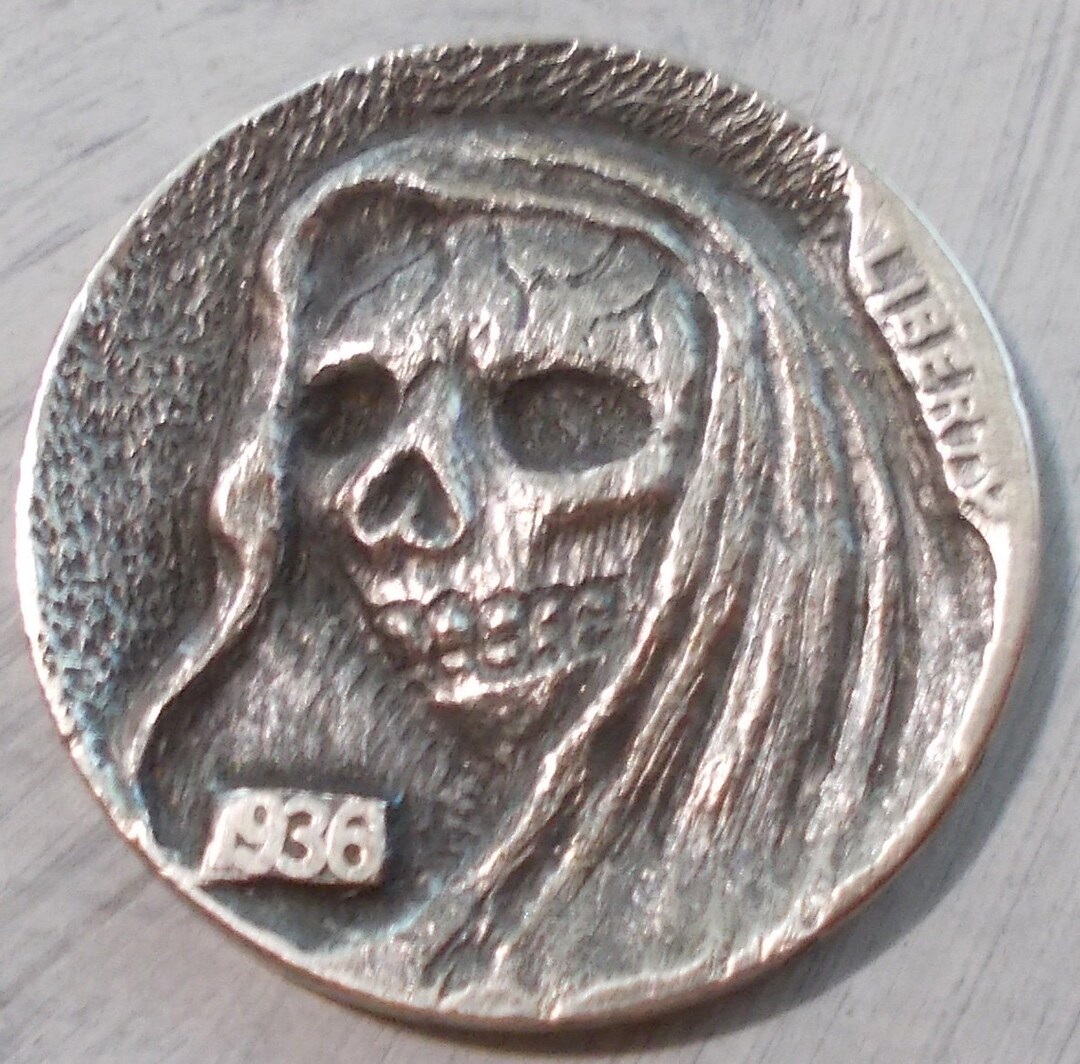 Deep Carved Hobo Nickel, Crazy, Creepy, Skull, Evil #122 - Etsy