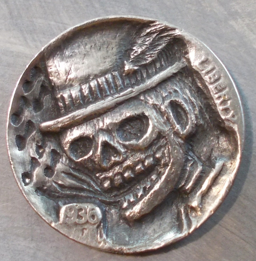 Deep Carved Hobo Nickel, Crazy, Creepy, Skull, Evil #119 - Etsy