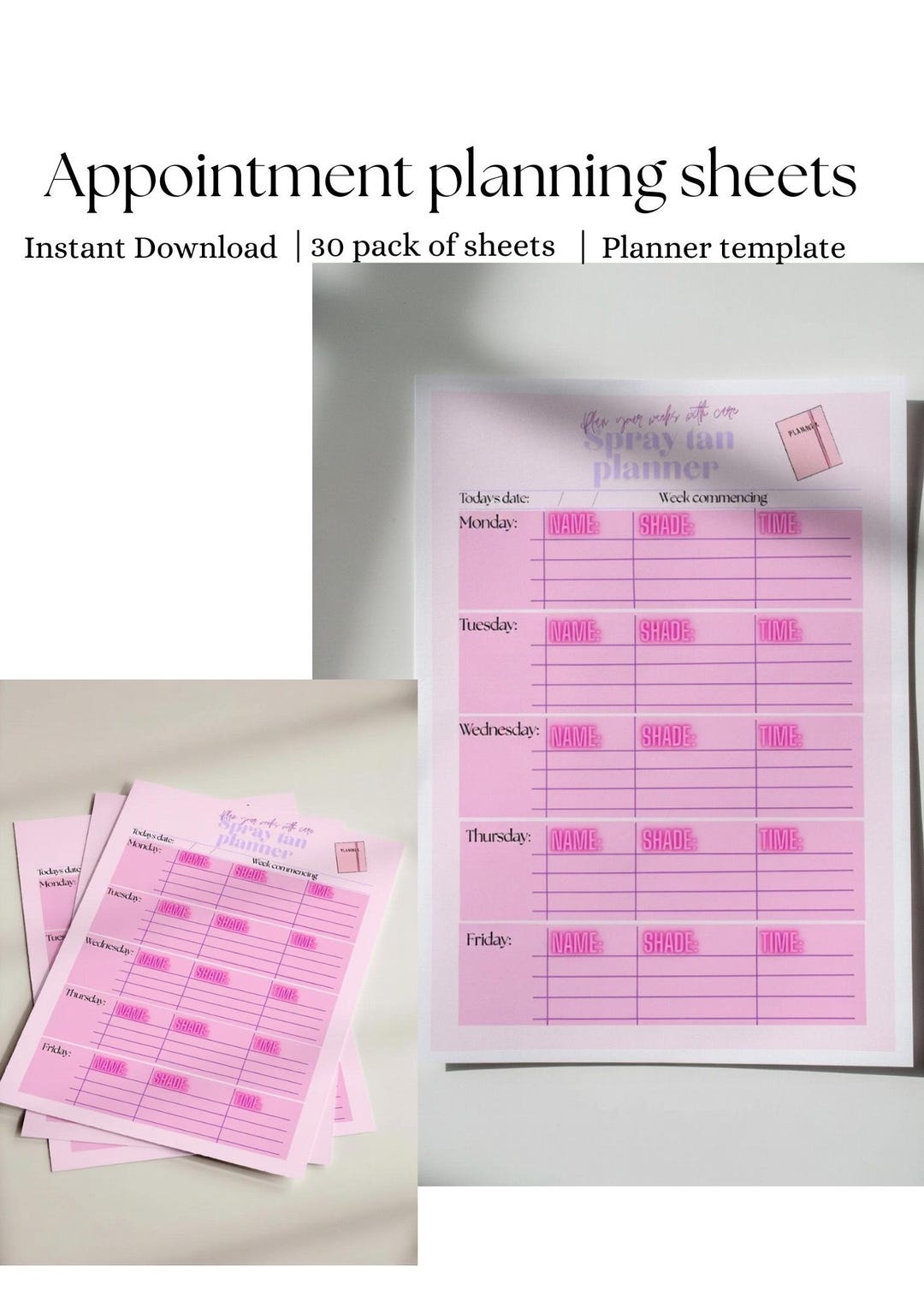 30 Pack of Printable Spray Tan Week Planners - Etsy