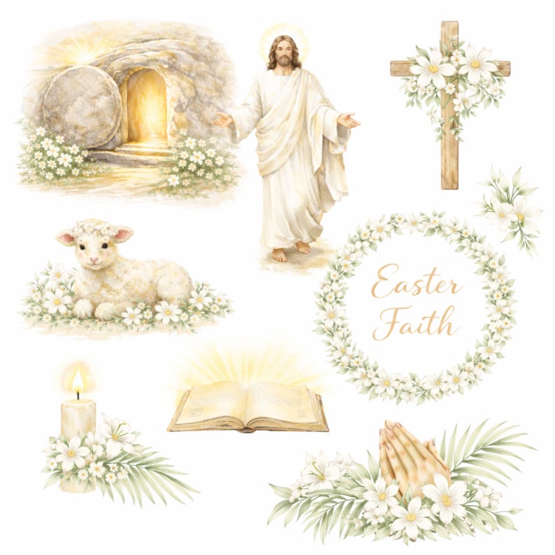 Christian Easter Clipart Bundle, Watercolor Resurrection Elements ...